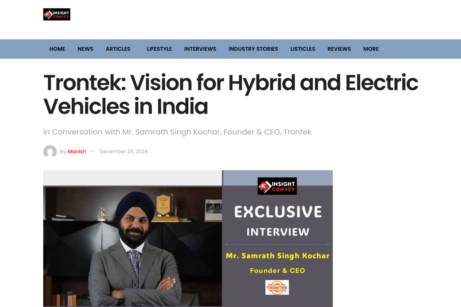 Trontek’s Vision for Hybrid and Electric Vehicles Featured in Insight ...