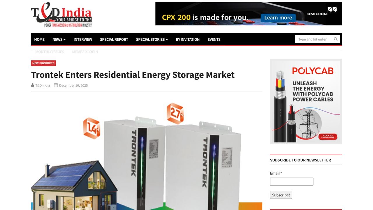 Trontek’s Powercube Home Storage Launch Featured on T&D India - Trontek