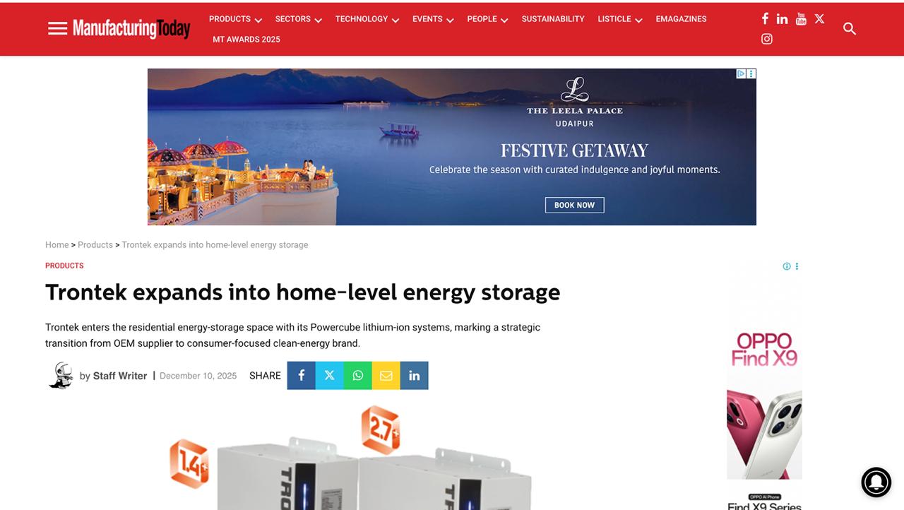 Trontek’s Home Energy Storage Expansion Featured in Manufacturing Today ...